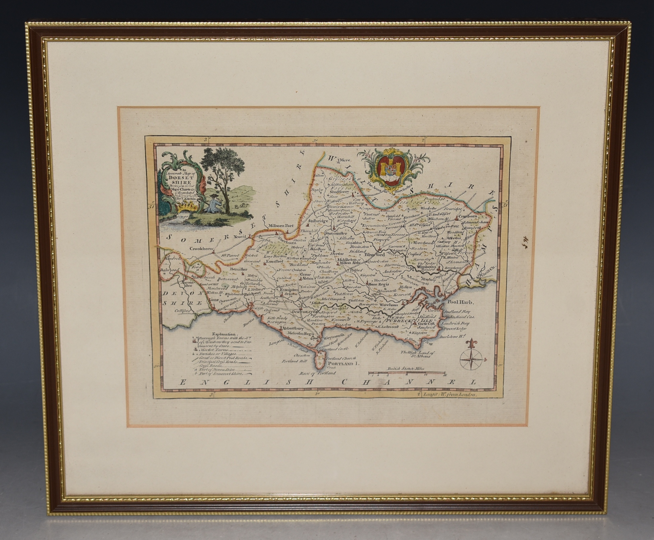 Antique Original Hand Coloured Engraved Map of Dorsetshire. DORSET “An ...