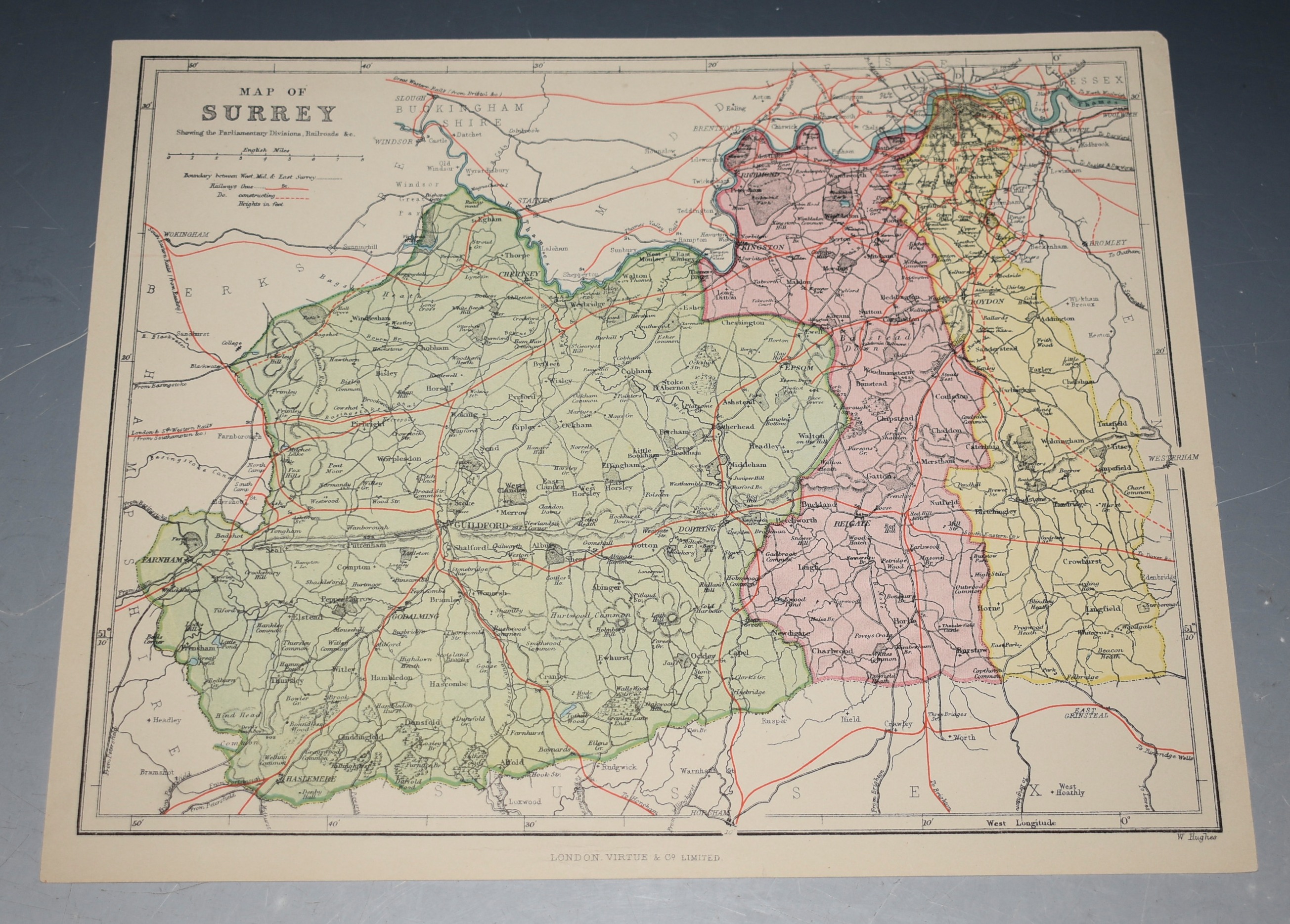 Map of Surrey showing the Parliamentary Divisions, Railroads &c.