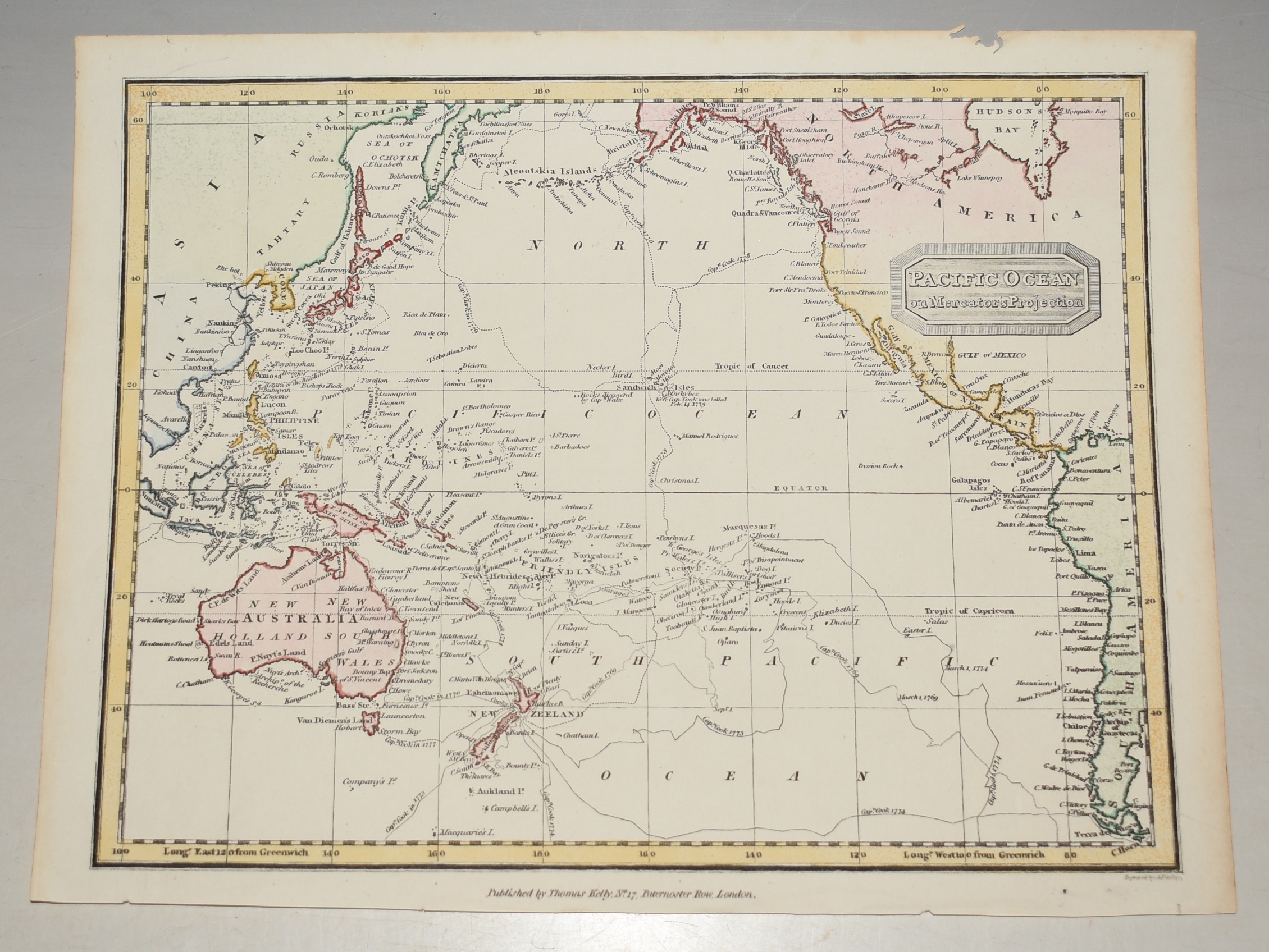 MAP OF THE PACIFIC OCEAN ON MERCATOR'S PROJECTION, SHOWS HAWAII