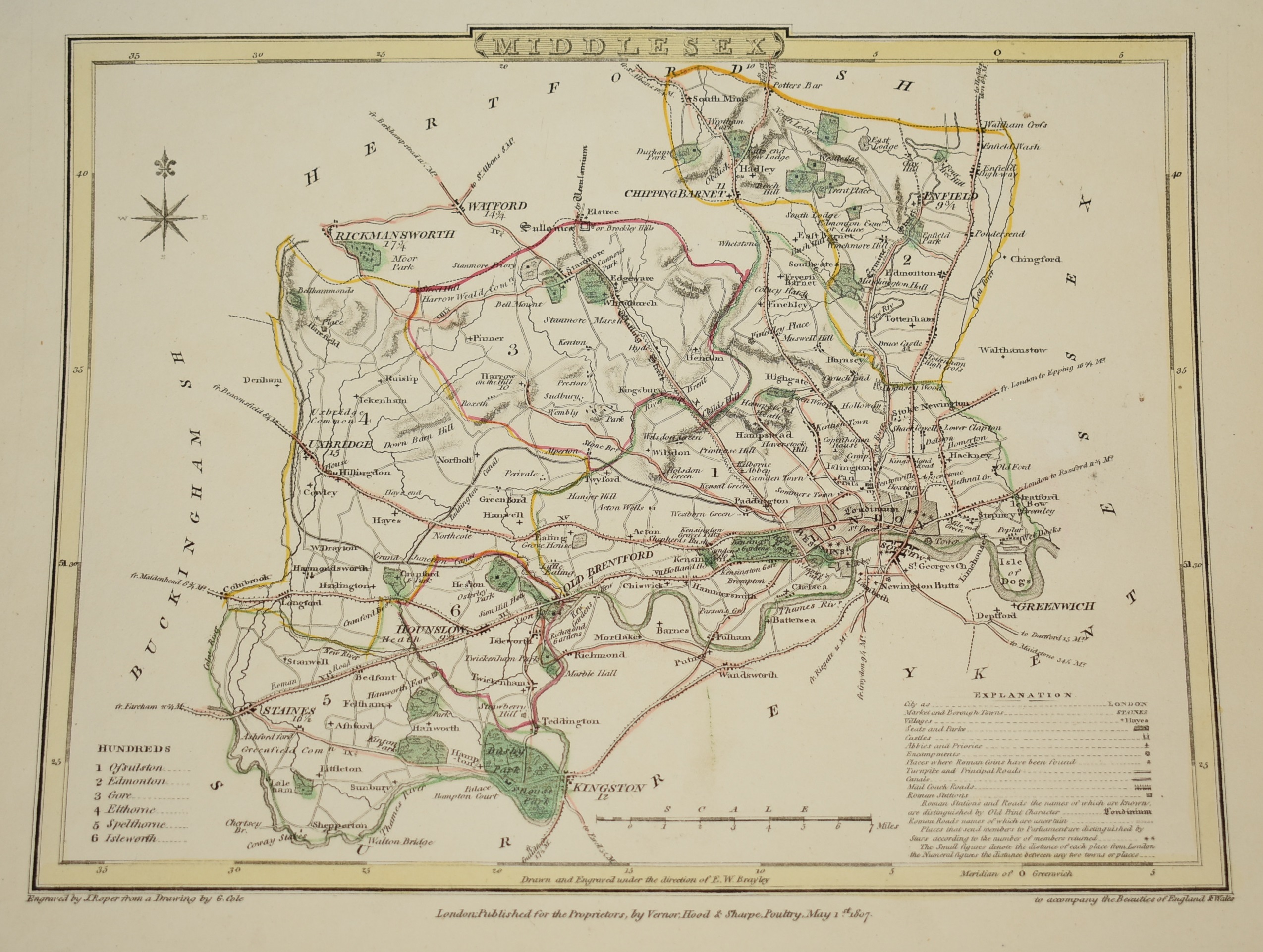 ORIGINAL ENGRAVED MAP OF Middlesex.